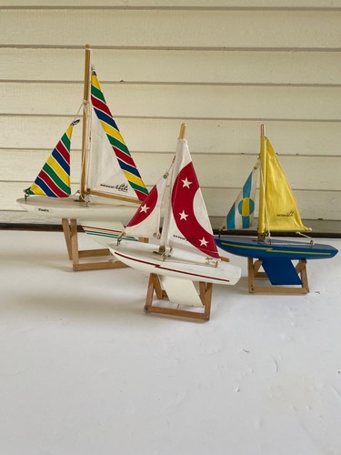 Lot of 3 Bosun Boat by Reeves Wooden Model Sailboat Cloth Sailing Yacht ...