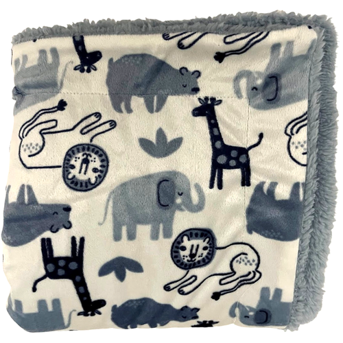 Dream Gro Blue White Jungle Animals Baby Blanket Sherpa Plush Elephant ...