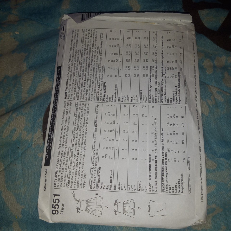 Simplicity 9551 Girls Children 5-6-7-8 Outfits Sewing Pattern VTG UNCUT ...