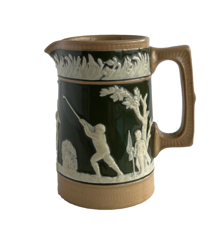 Copeland Spode Golf Jug/Pitcher Dark Green Background Decorated Relief ...