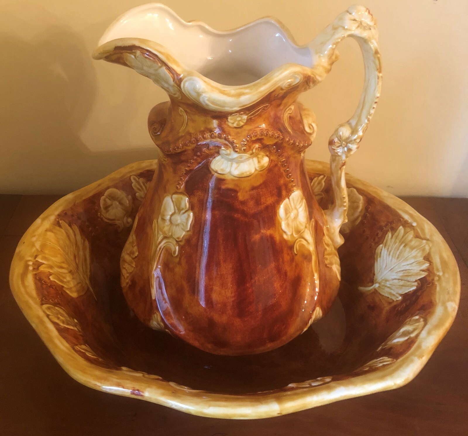 Large Yellow & Brown MCM Mullins Ceramics Nippa KY Wash Bowl Basin ...