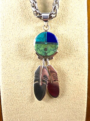 ARTIST DURAN GASPER STERLING INLAY TURQUOISE LAPIS STONE ZUNI SUN FACE ...