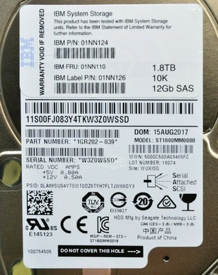 IBM 01NN110 01NN124 AHF4 1.8TB 10K 12Gb SAS 2.5 HDD STORWIZE 2076 V7000 ...