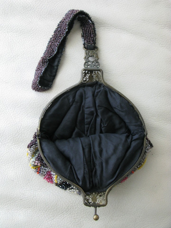 Antique Victorian Gold Filigree Frame Purple & Multi Colored Bead Puffy ...