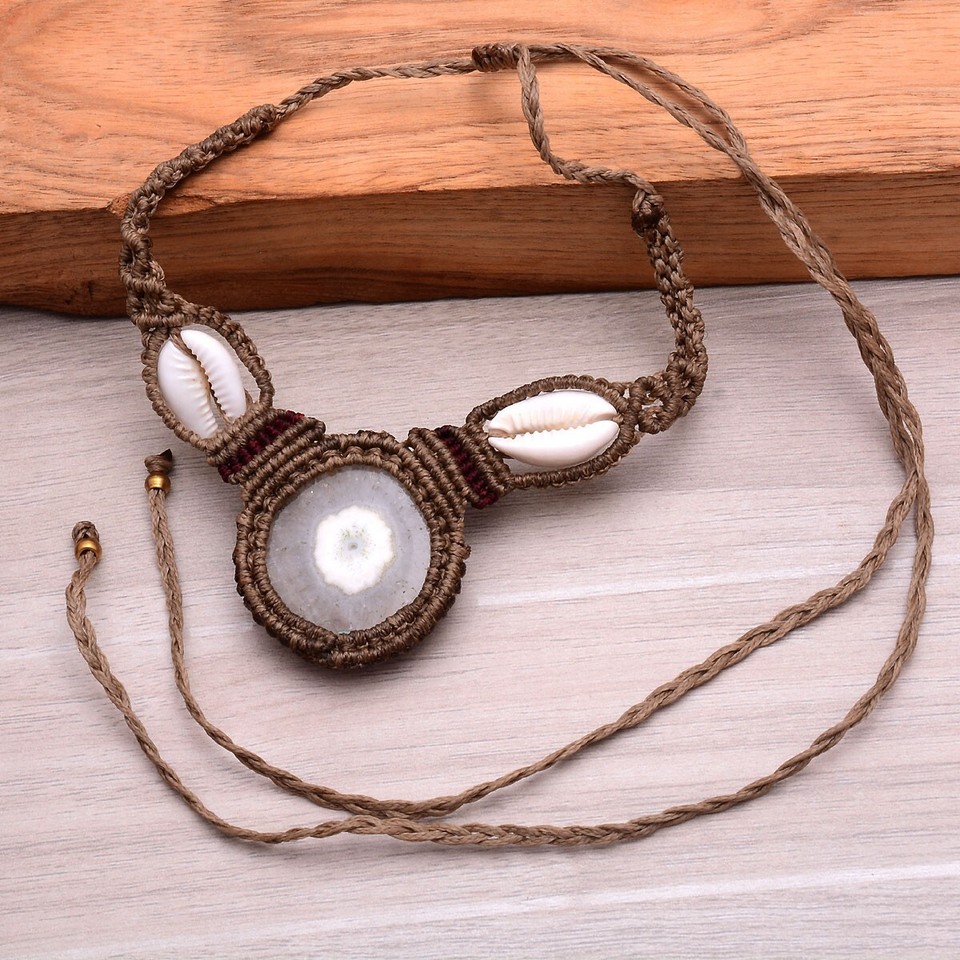 Healing Natural Solar Quart Cowrie Shell Boho Macrame Gemstone Handmade ...