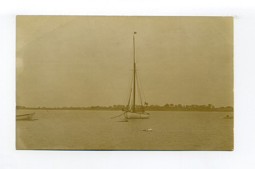 North Weymouth MA RPPC photo postcard, sailboat "Quick Step", Captain J ...