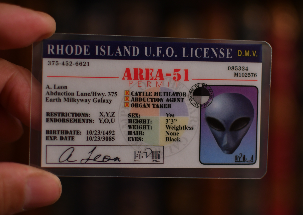 Rhode Island UFO Operator Alien Area-51 Identification ID card Drivers ...