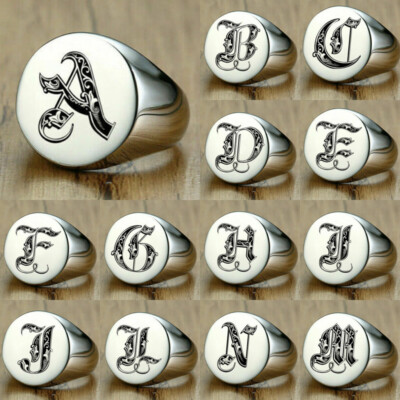 Mens Male Signet Ring Signature Ring Silver Initials Royal Initialen ...