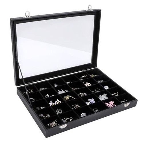 Extra Large Earring Jewelry Box Organizer, 30 Slots Black Velvet Black ...