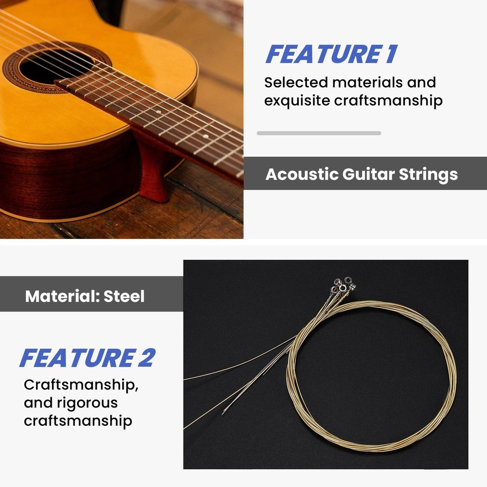 6 Pcs Steel Strings Replacement for Acoustic Guitar Silver+Brass ...
