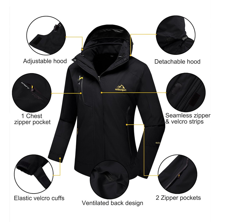 Women's 3-IN-1 Ski Snow Jacket Outdoor Winter Warm Jackets Fleece ...