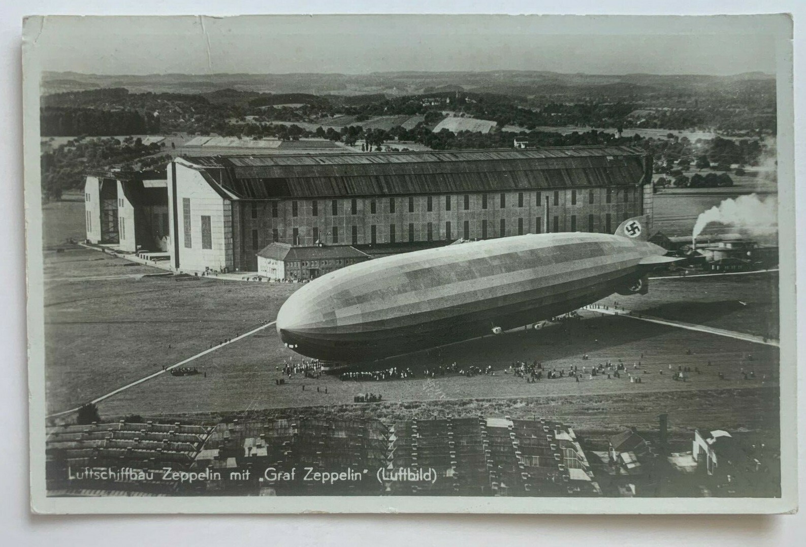 ca 1930s Germany RPPC Postcard LZ127 Graf Zeppelin airship aerial view ...