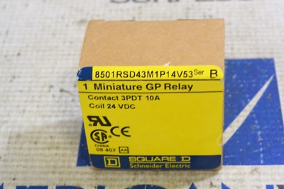 SQUARE D 8501RSD43M1P14V53 MINIATURE GP RELAY SER B CONTACT 3PDT 10A ...
