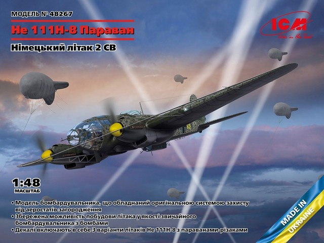 ICM 48267 He 111H-8 Paravane WWII German Aircraft Model Kit Scale 1/48 ...