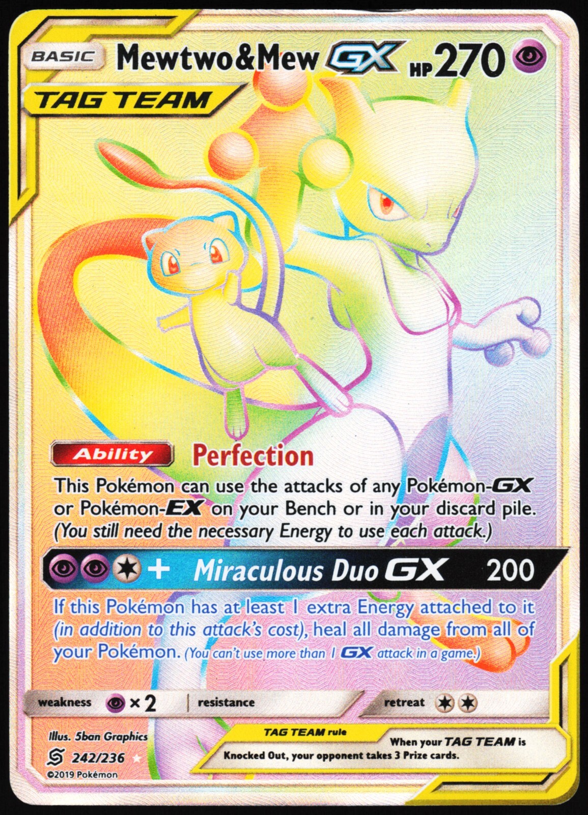 Pokémon TCG Mewtwo & Mew Tag Team GX Unified Minds 242/236 Holo Secret ...