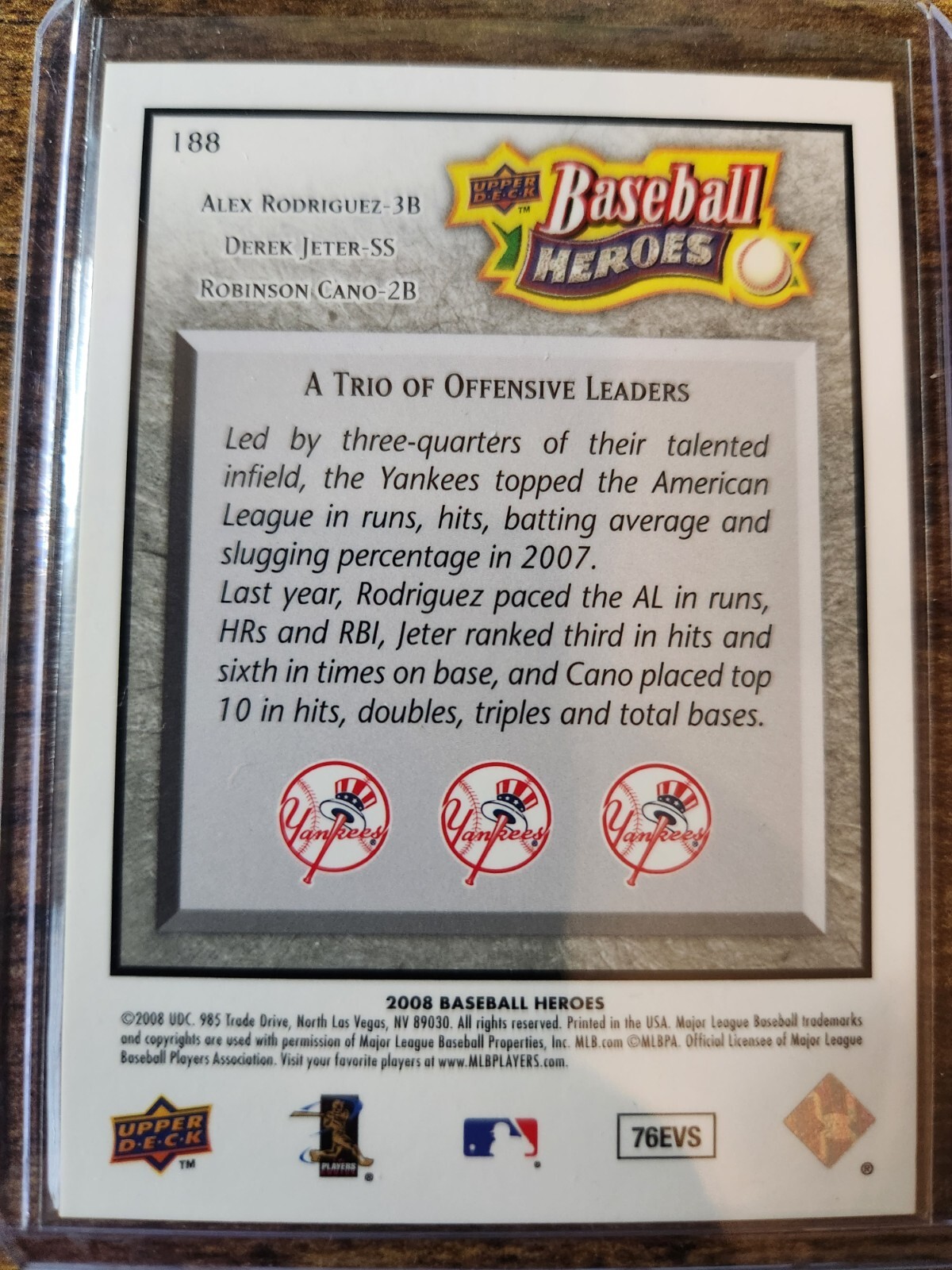 2008 UD Baseball Heroes Derek Jeter Rodriguez Cano Charcoal /399 #188 ...