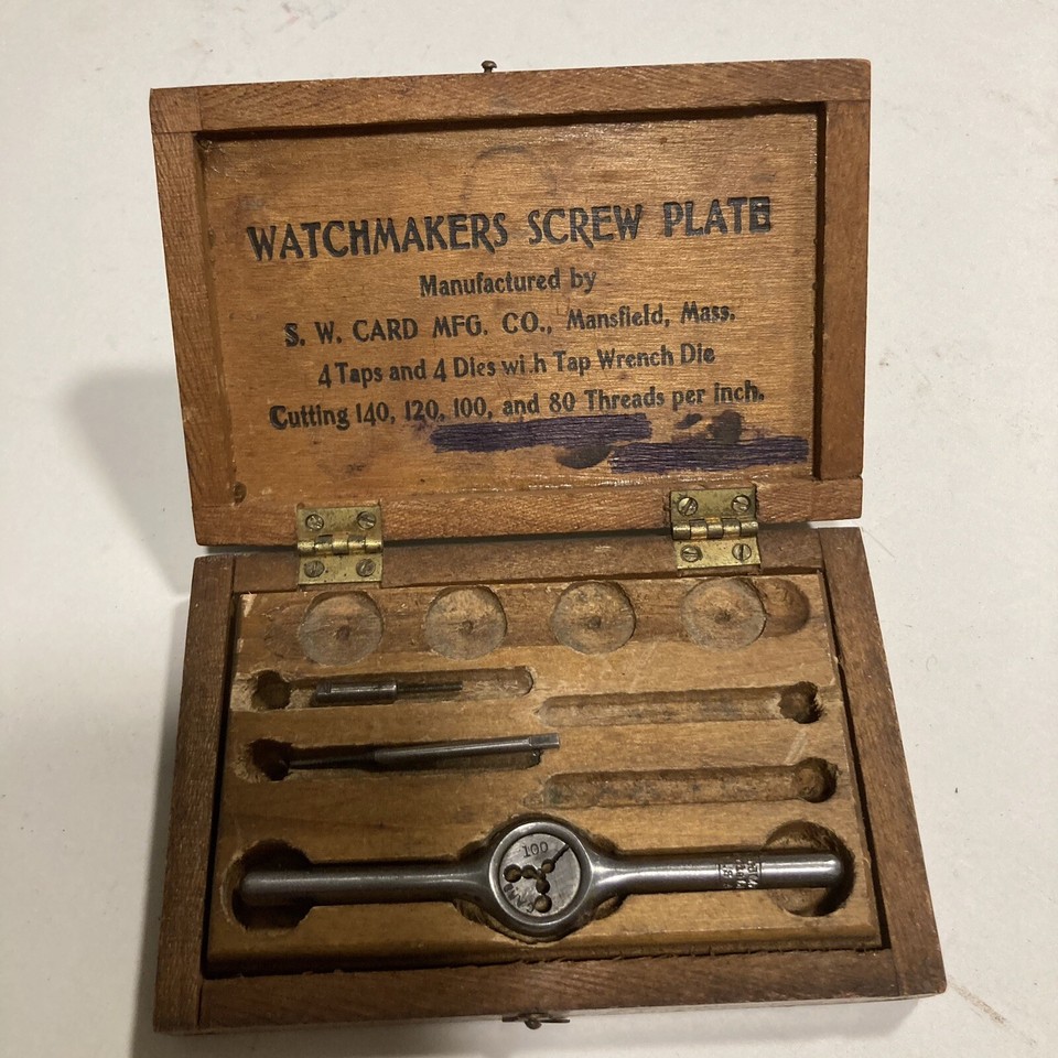 Vintage Watchmakers Screw Plate Tap & Die Set In Wooden Case. S.W. Card ...