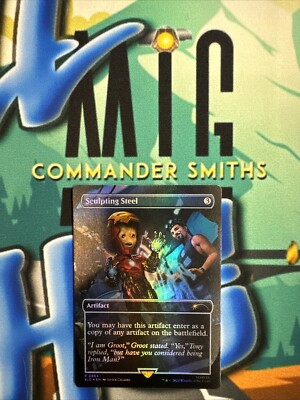 Sculpting Steel - GROOT & Iron Man Borderless FOIL MTG NM MARVEL Secret ...