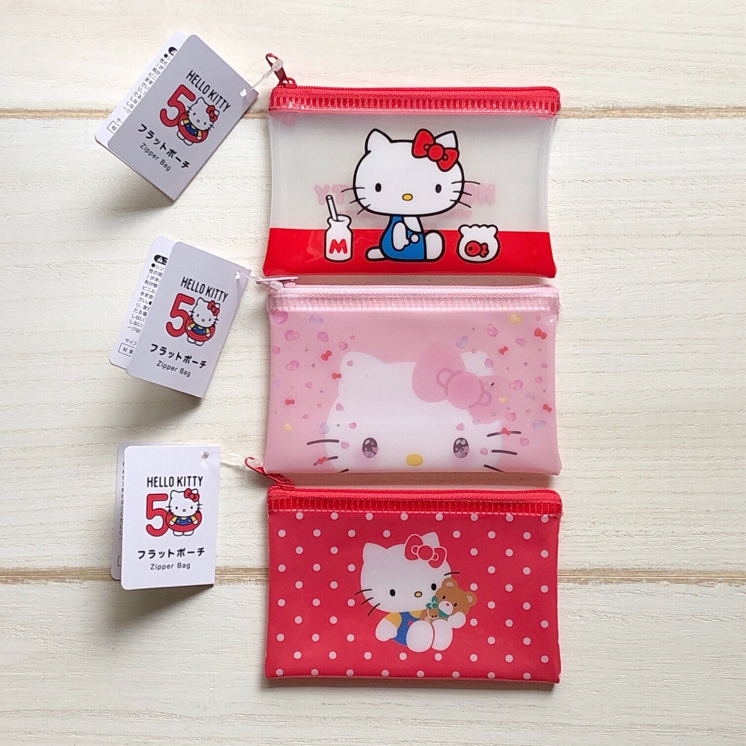 Sanrio Hello Kitty 50th Anniversary Flat Pouch Set of 3 Daiso Japan ...