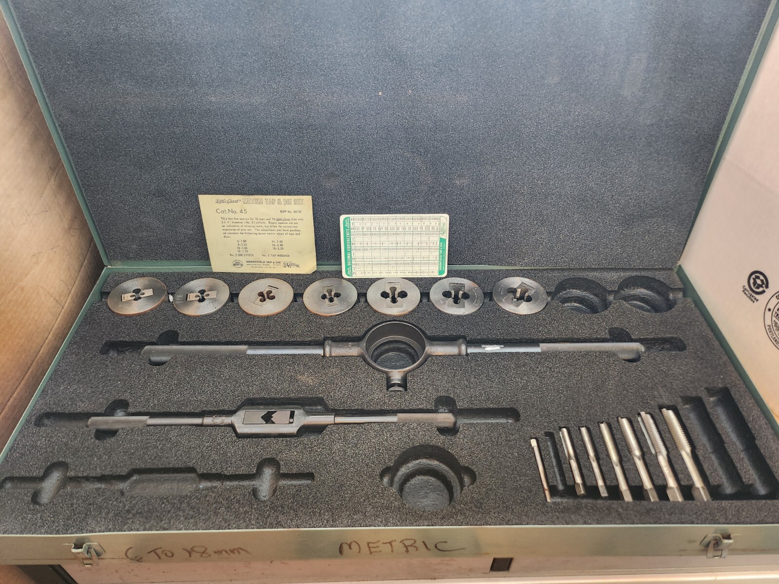 Greenfield Tap & Die Set Metric M6-M18 Little Giant GTD USA Machinist ...