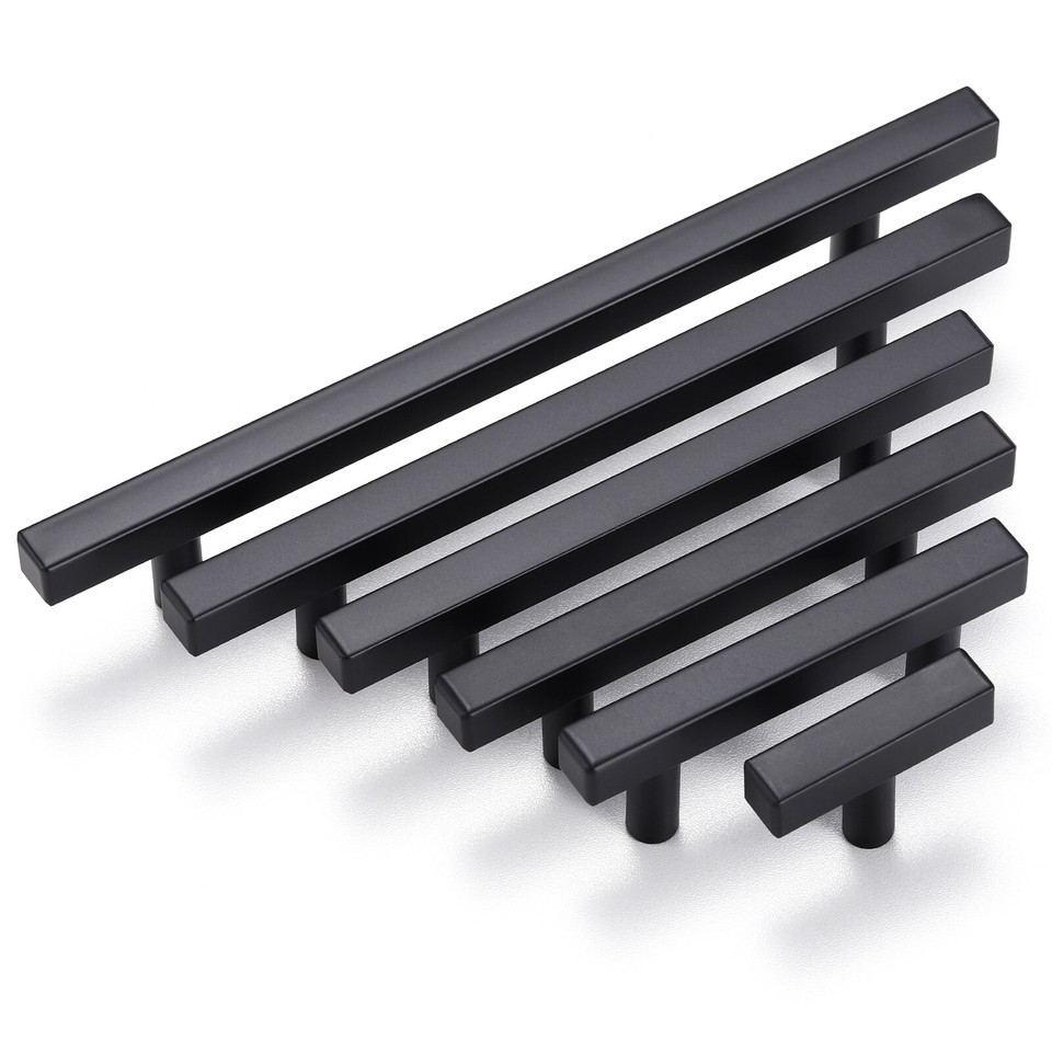 1-50X Modern Matte Black Square T Bar Handle Pull Kitchen/Bath Cabinet ...