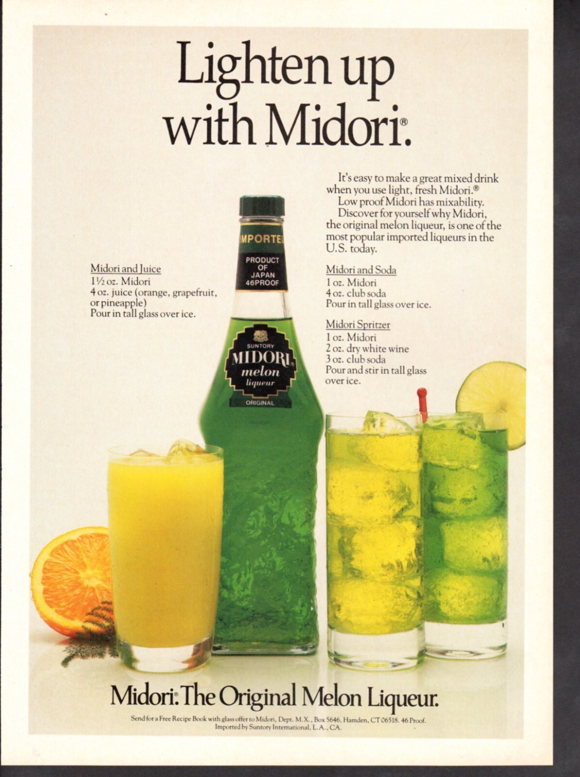 Vintage advertising print alcohol ad Midori Melon Spritzer recipe ...