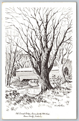 Postcard Old Covered Bridge Artist Signed Kenneth Reeve Nashville, IN ...