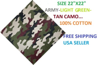 12 PACK Bandana-Light Green/Tan Camo 22"x 22" Square 100%Cotton | eBay