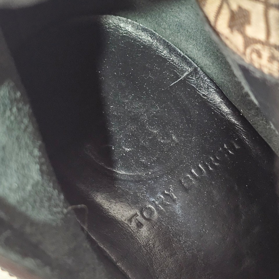 Tory Burch Colleen Black Leather Knee High Boots 6M Gold Stud Logo ...