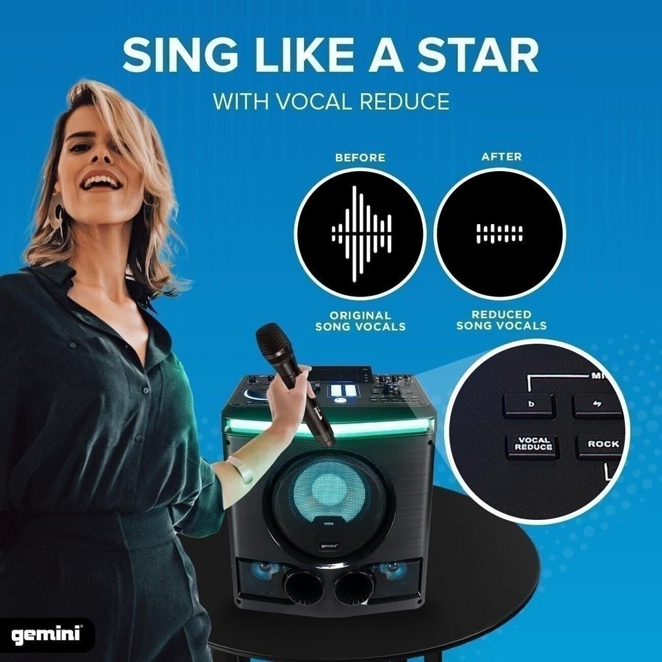 Gemini GPK-1200 45 Inch 6000W W DJ LED Karaoke Machine Party Bluetooth ...