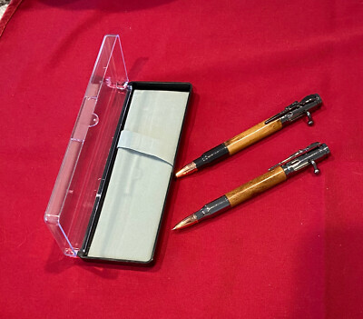 Handcrafted 30 Caliber Bolt Action Gun Metal pen/pencil set with walnut ...
