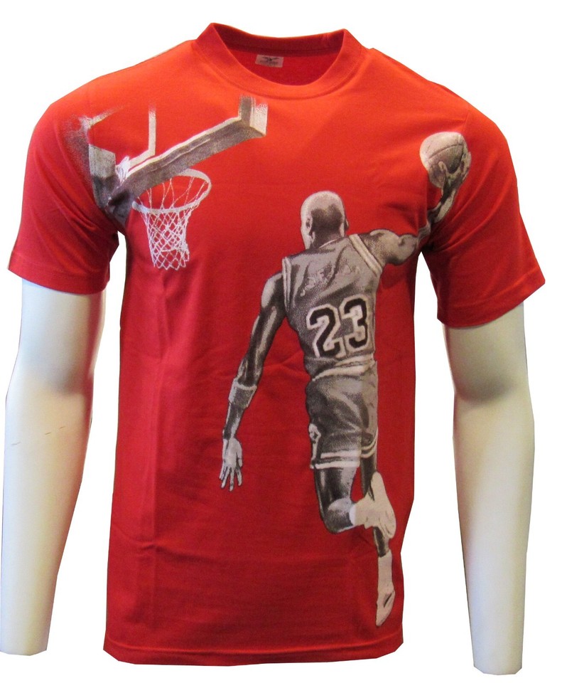 PRINTED SHORT SLEEVE T-SHIRT DUNKING BASKETBALL PLAYER 100% COTTON NEW ...