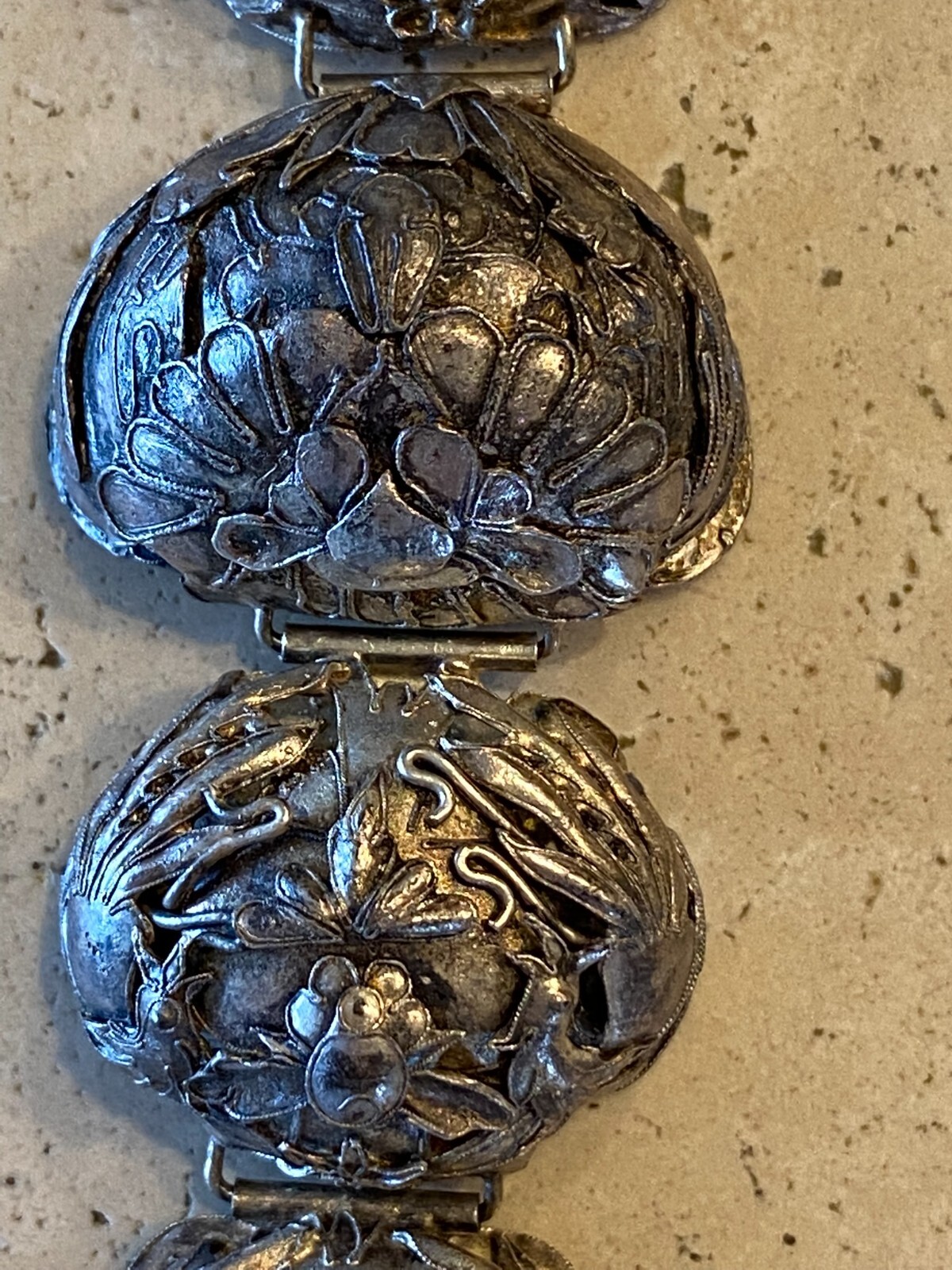 Incredibly Unique Vintage Filigreed Silver Bracelet - Gem