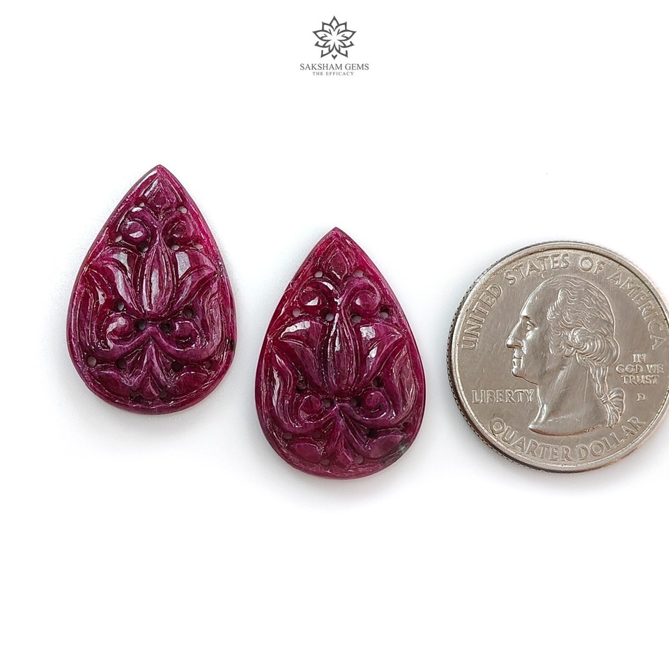 31.80cts Natural Red Ruby Hand Carved Pear Shape Gemstone 26*17.5mm ...