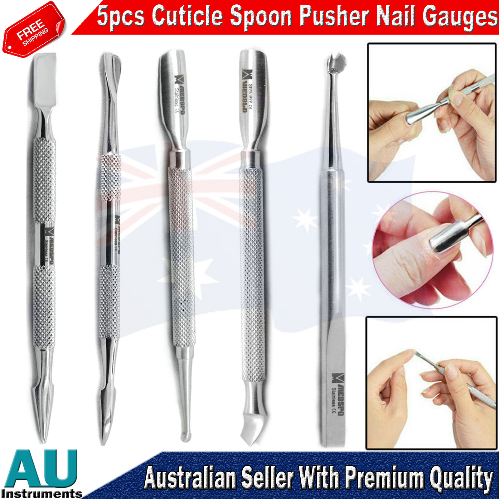 Cuticle Nail Pusher Gouge Spoons Manicure Pedicure Cuticle Nippers ...