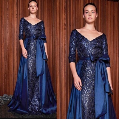 NWT Tadashi Shoji Bashira Draped Bow Gown Dress BPP20660L Midnight Size ...