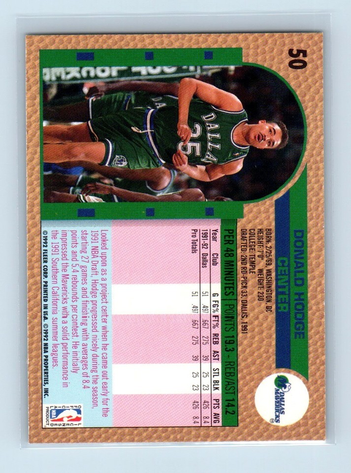 1992-93 Fleer Donald Hodge Dallas Mavericks #50 | eBay