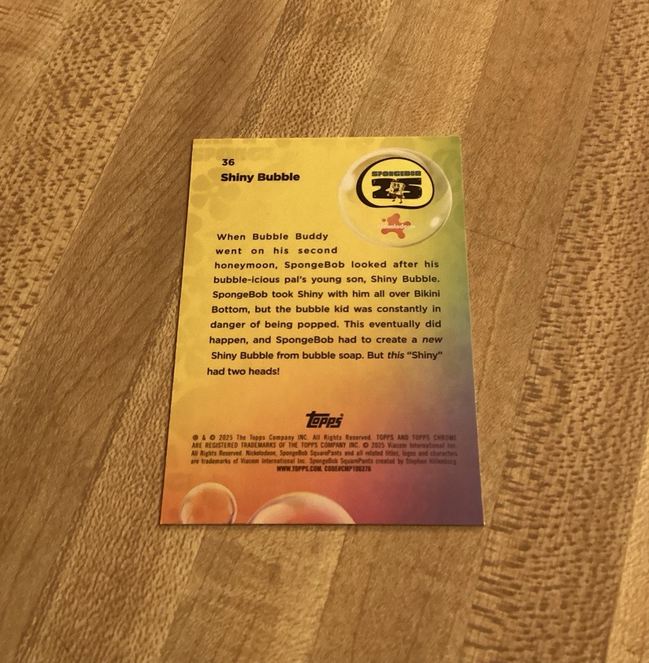 2025 TOPPS CHROME SPONGEBOB SHINY BUBBLE CARD #36 BUBBLEFRACTOR 76/99 ...