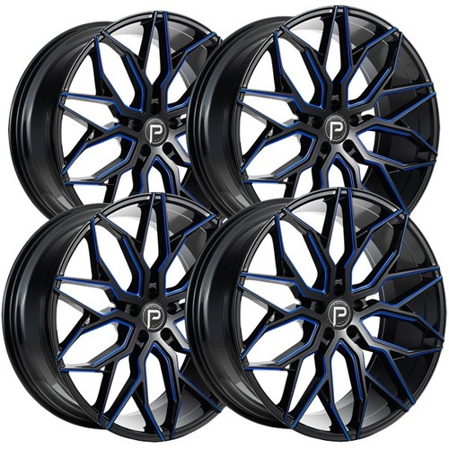 (Set of 4) Pinnacle P306 Mystic 22x9 5x115 +15mm Black/Blue Wheels Rims ...