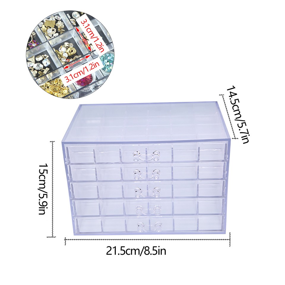 120 Grids Nail Art Storage Case 5-layer Drawer Acrylic Clear Organizer ...