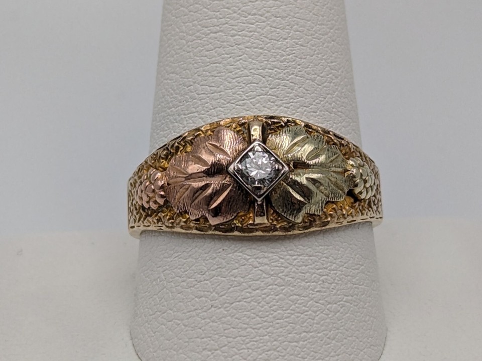10k 12k Diamond Black Hills Gold Ring Multi-tone Signet Ring Wedding ...