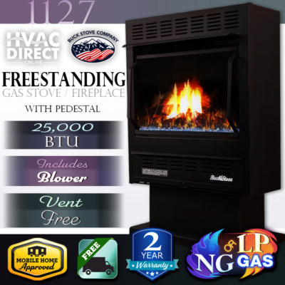 Buck Stove 1127 Vent-Free 22" NG/LP Gas Stove w/ Blower & Pedestal ...