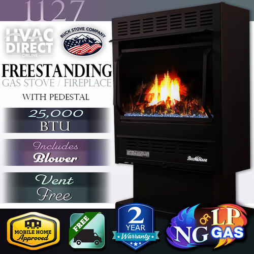 Buck Stove 1127 Vent-Free 22" NG/LP Gas Stove w/ Blower & Pedestal ...