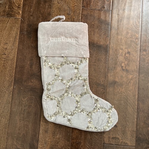 NWOT West Elm Velvet Sequin Silver Bells Gray Christmas Stocking Mono ...