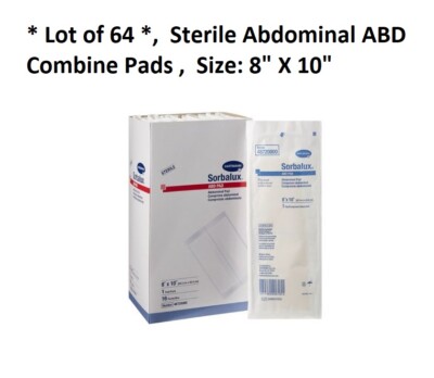 64 Count Hartmann Sorbalux Abdominal Pad ABD Pads Sterile 8 X 10 high ...