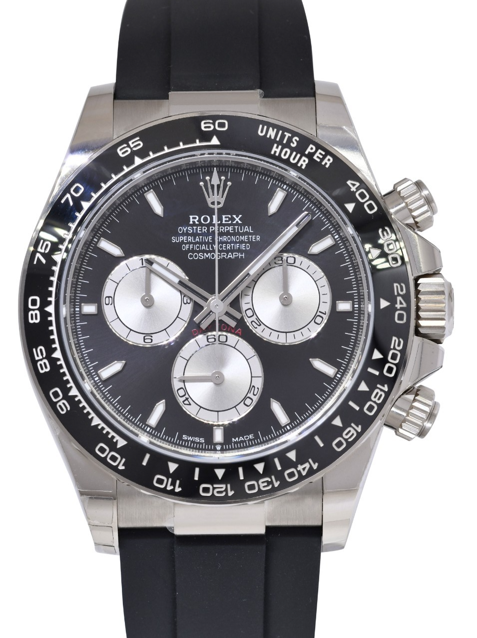 NEW Rolex Daytona 18k Whie Gold Black Dial Oysterflex 40mm Watch B/P ...
