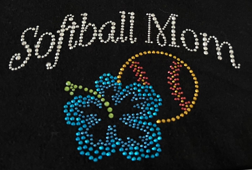 SOFTBALL MOM Women's Black Pullover Hooded Rhinestone Bling Sweatshirt ...