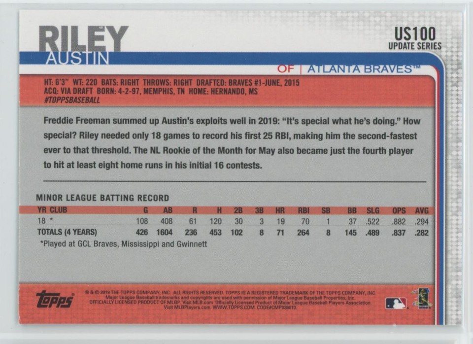 2019 Topps Update Austin Riley RC Atlanta Braves #US100 | eBay