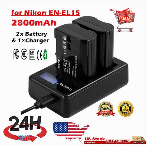 2x Battery For Nikon EN-EL15(A )D850 D7500 D750 D810 D7200 D7100+LED ...