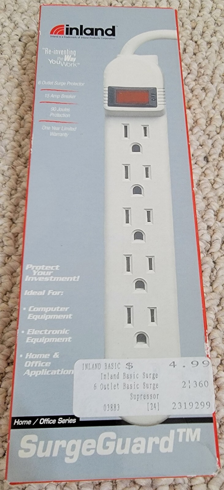 Inland Basic 6 Outlet Surge Guard Protector 125 Volts 15Amps 1875 Watts ...